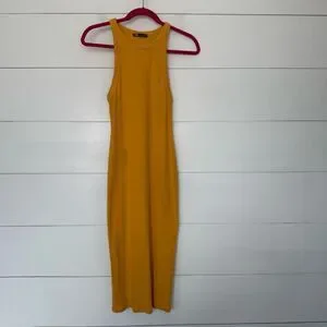 Zara | Dresses | Zara Womens Large Butter Yellow Ribbed Racerback Midi ...